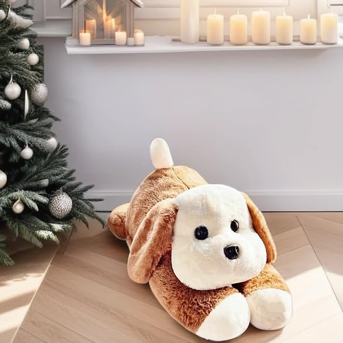 uoozii 24" | 5 Pounds Caramel Dog Weighted Stuffed Animals with Unscented Microwavable Heating Pad, Cute Coolable Heatable Weighted Plush Warm Gift for Kids & Adults