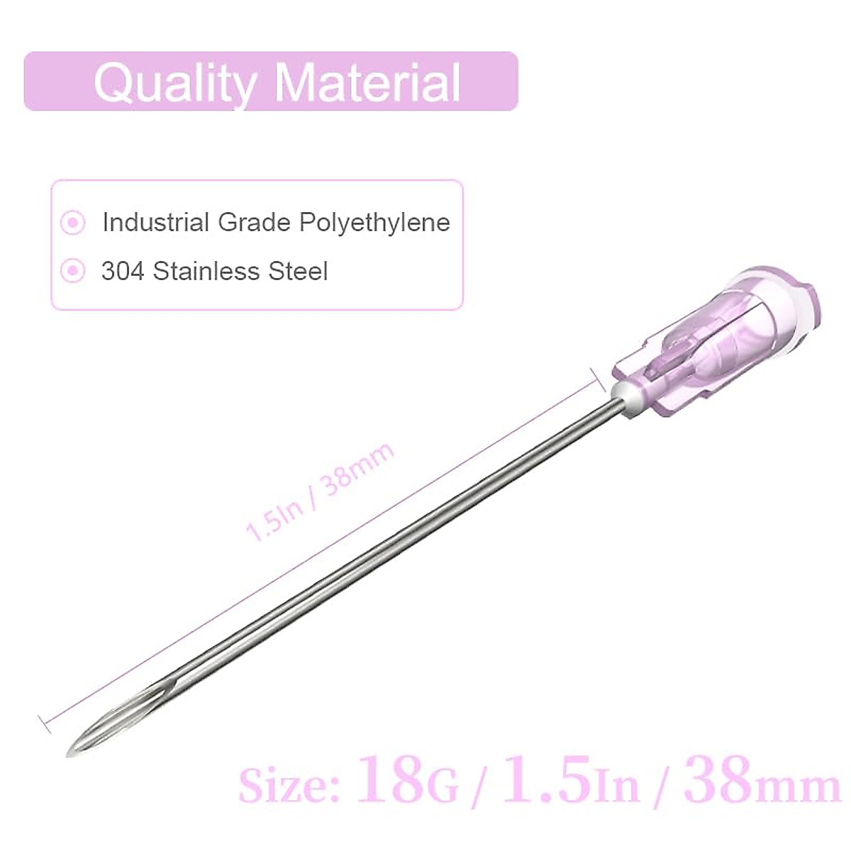 18G 1.5 Inch Luer Lock Needle, Industrial Dispensing Accessories, Individually Wrapped, Pack of 100, Lab Tools, Suitable for Refilling Liquid, Inks
