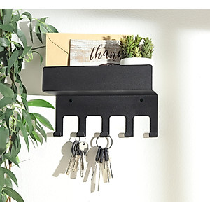 Black Metal Key Holder Wall Mount with Mail Holder - Key Holder for Wall, Key Rack, Mail Organizer Wall Mounted, Command Shelf, Key Organizer, Key Hanger, Key and Mail Holder for Wall