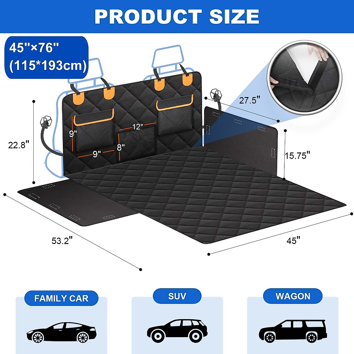 EasyHaWei 4-in-1 SUV Cargo Liner for Dogs, Non-Slip Water Resistant Pet Trunk Mat with Side Flaps Protector & Back Seat Organizer, Dog Backseat Cover for SUVs Vans