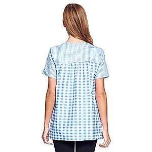 Casual Nights Women's Snap Front Smock Cobbler Woven Scrub Apron Top with Pockets - Blue Plaid - XX-Large