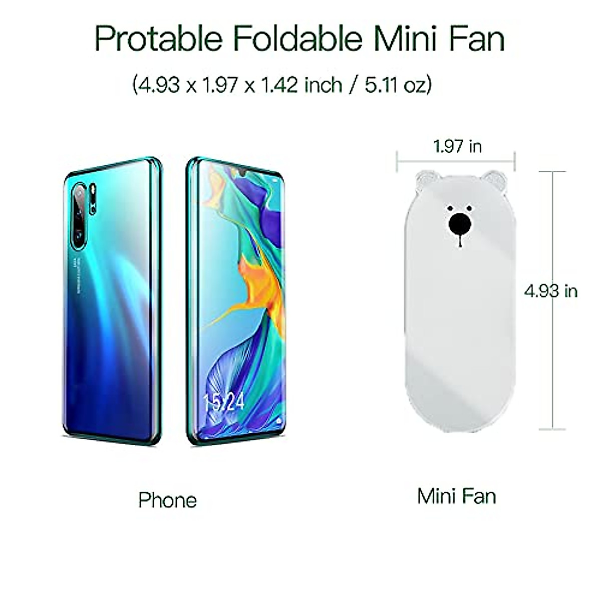 Bovisbws Portable Handheld Desk Fan,Dual-head fan with 3000 mAh Powerbank 20H Runtime,Duble Enhanced Airflow, Battery Operated or USB Powered Folding Personal Fan,3 Speeds,Rechargeable Mini Fan,White