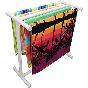 Essentially Yours Pool Towel Rack 5 Bar | Horizontal Free Standing Poolside Storage Organizer, Stores Floats, (47" W x 20" L x 50" H), White Style 665412