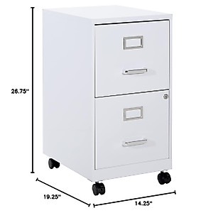 OSP Home Furnishings 2 Drawer Mobile Locking Metal File Cabinet, White
