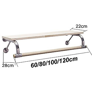 FKhanger Wooden Wall Clothes Rack - Wall Mounted Garment Rack with Wood Shelf,Clothing Display Rack for Clothing Retail Store,Home,Chrome Bracket (Size : 120×28×20cm)