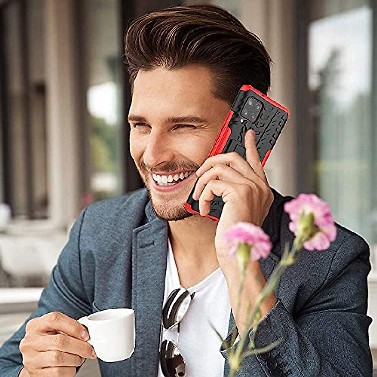 for Galaxy A42 5G Phone Case with HD Screen Protector, Dual Layer [16 FT Military Grade Drop Protection] Magnetic Ring Holder Kickstand Protective Phone Case for Samsung Galaxy A42 5G (Red)