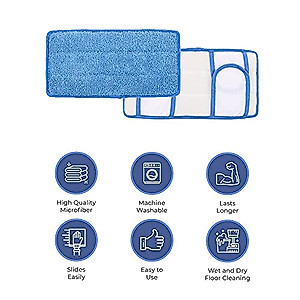 Reusable Pads Compatible with Swiffer Sweeper & All 10-12 Inch Flat Mop, Wet Dry Cleaning Pads for All Hard-Floor, Reusable & Washable Sweeper Refills - 2pack