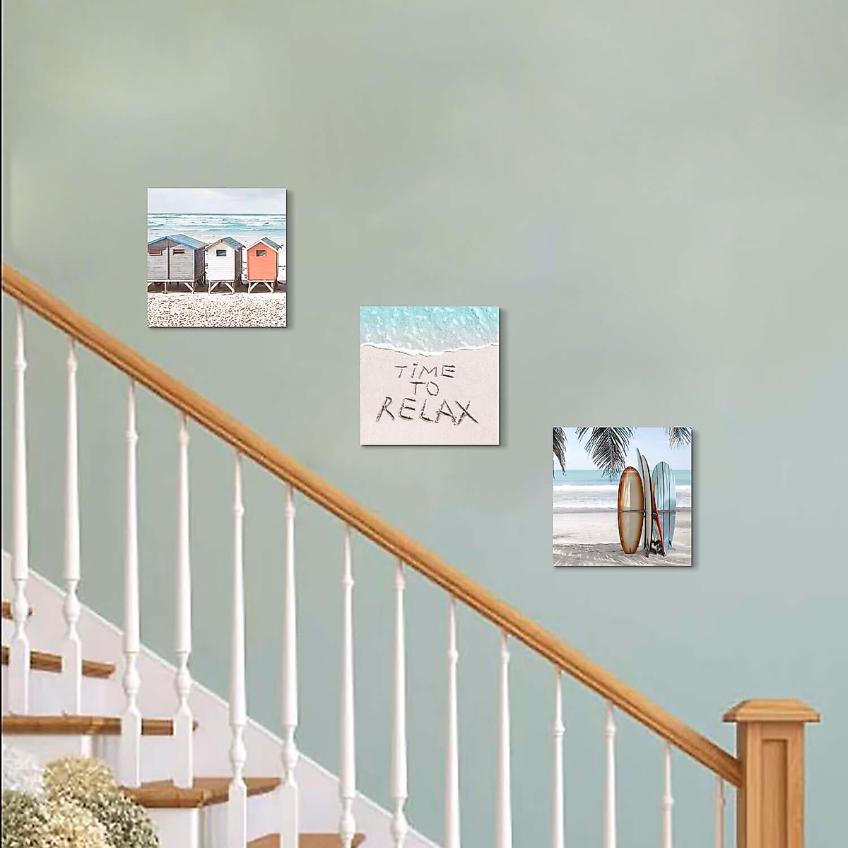 TAR TAR STUDIO Beach Coastal Canvas Wall Art: Seashore Artwork Surfboard Picture Seascape Painting for Living Room (12" x 12" x 3 PCS, Multiple Sizes)