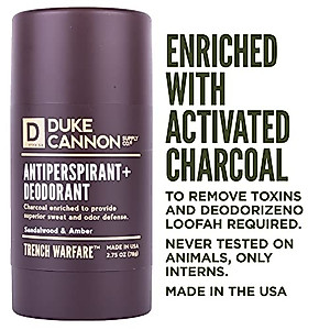 Duke Cannon Supply Co. Trench Warfare Antiperspirant & Deodorant for Men Sandalwood&Amber Multi-Pack - Enriched with Activated Charcoal, Maximum Strength for Sweat & Odor Protection, 2.75 oz (3 Pack)