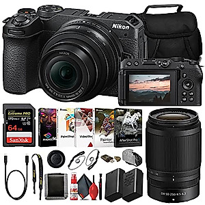 Nikon Z30 Mirrorless Digital Camera with 16-50mm and 50-250mm Lenses (1743) INTL Model with 64GB Extreme PRO Card + EN-EL25 Extra Battery + Photo Editing Software + Camera Bag + Cleaning Kit (Renewed)