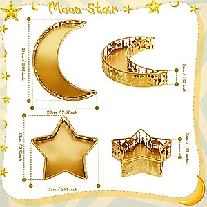Eid Star Dinner Plate Tray Fruit Plate Ramadan Decoration Ramadan Moon Serving Tray Muslim Food Tray Mubarak Metal Serving Dishes Islam Snack Display Holder for Ramadan Islam Party Decoration, Gold