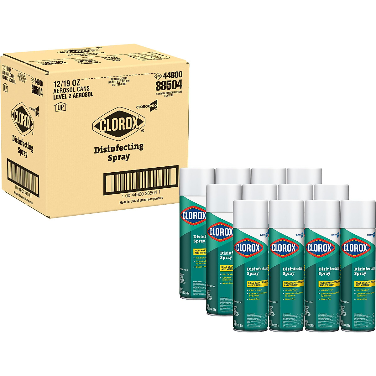 Clorox Disinfecting Spray, Fresh Scent, Industrial Cleaning and Disinfectant Spray, 19-Ounce Bottles, (Pack of 12) - 38504