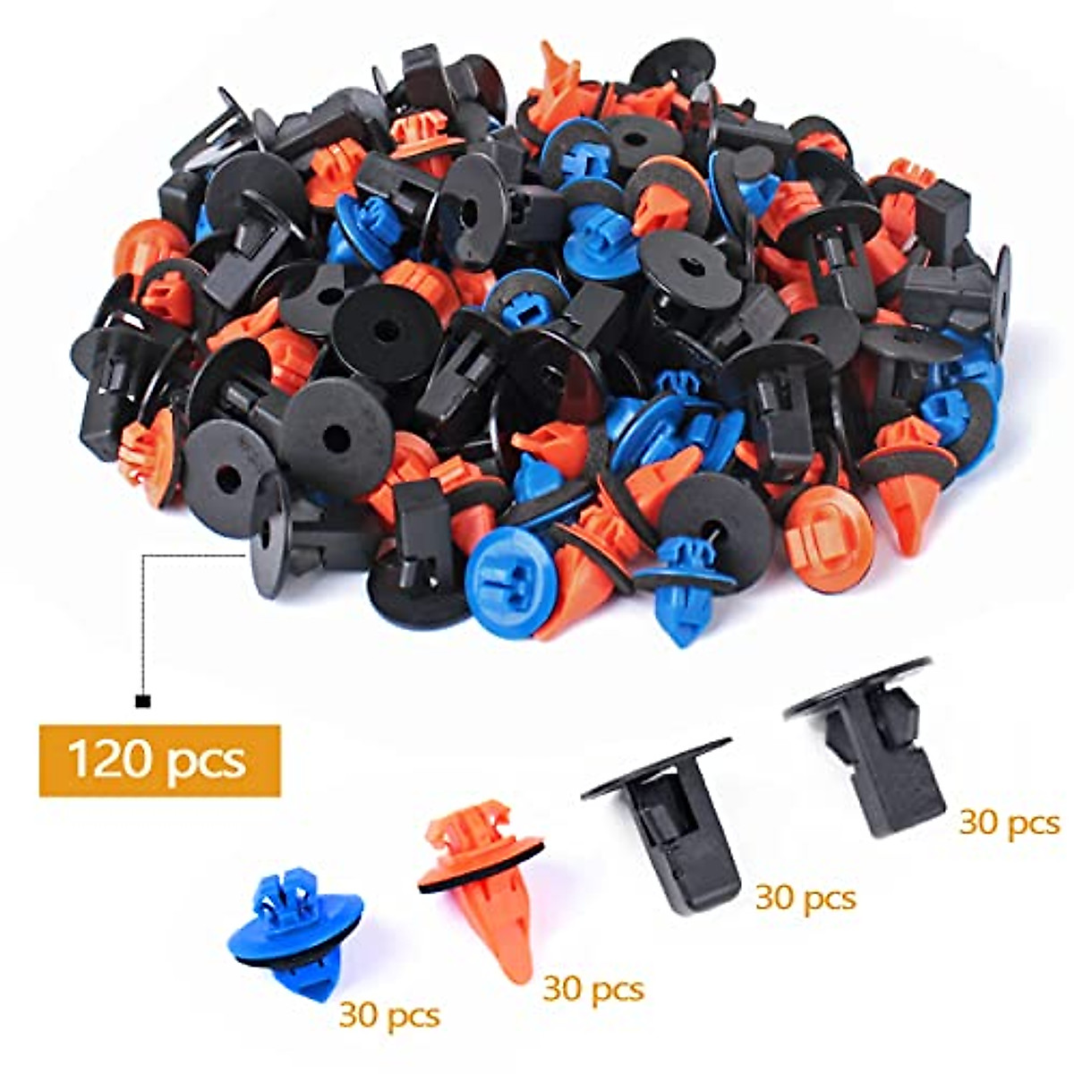 120Pcs Fender Flare Clips, Xislet Retainer Fastener Rivets for Bumper Fender Liner 90189-06065 Compatible with Toyota 4Runner Tacoma RAV4 Replace 75495-35010 75397-35010 90189-06013