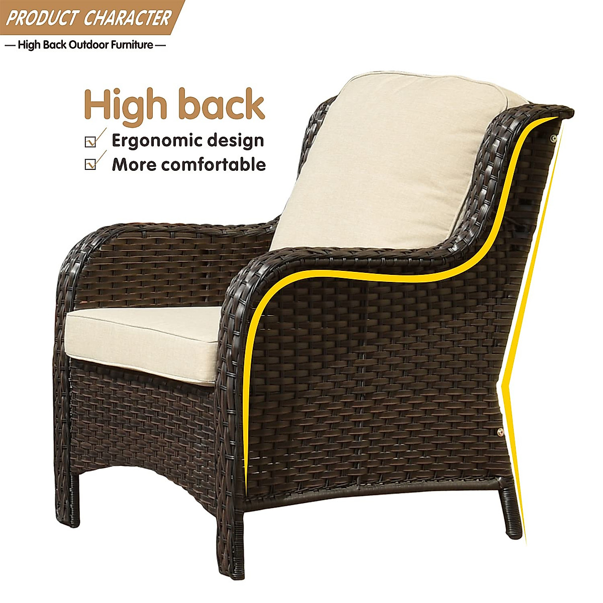 XIZZI Patio Furniture Set Outdoor Conversation Sets 5 Pieces All Weather Wicker Patio Conversation with High Back Sofa and 2 Chairs and 2 Ottomans for Garden,Backyard and Deck,Brown Wicker Beige