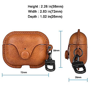 Genuine Leather Case AirPods Pro Case, for Apple AirPods Pro Wireless Charging Case Soft Leather Cover with Keychain Hook [Front LED Visible]