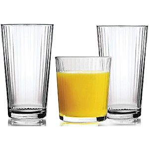 Circleware Hill Street Huge Set of 16 Drinking Glasses and Whiskey Cups, 8-15.7 oz & 8-12.5 oz, Glassware for Water, Beer, Juice, Ice Tea, Bar Beverage, 16pc, Spectrum