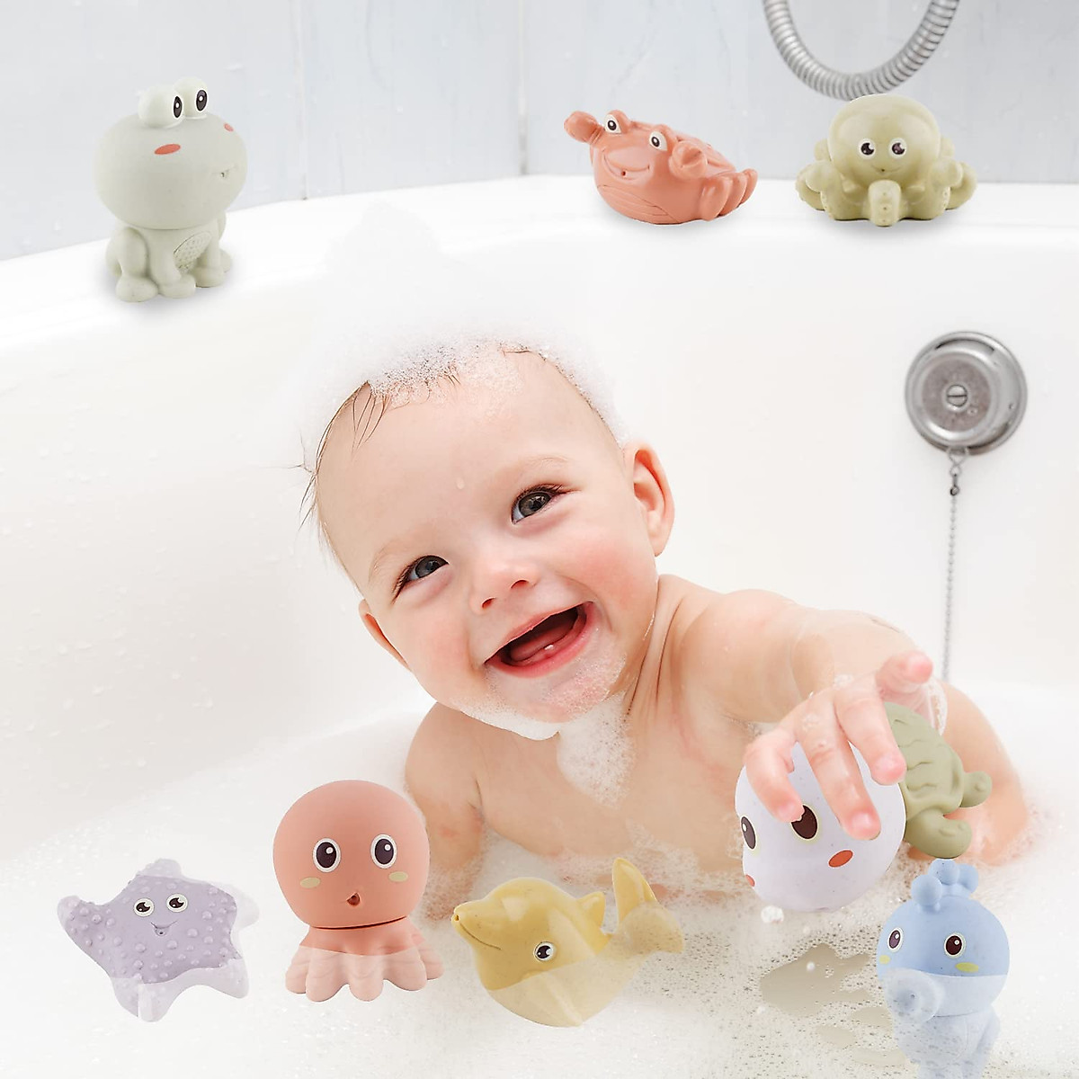 Bath Toys for Babies 6-12 Months - 10PCS Bath Squirt Toys Ocean Animals Bathtub Float Toy for Water Play Kids Preschool Education Toy Learning Skills for Bathroom