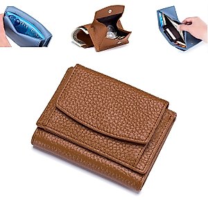 Mini Wallet for Women, Unisex Anti-Credit Card Fraud Folding Mini Wallet, Women's Foldable Short Wallet (Brown)