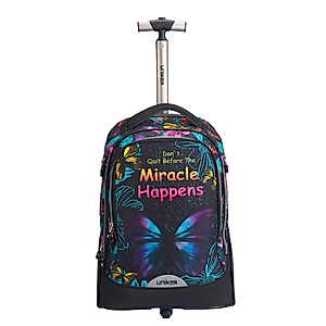 UNIKER Rolling Laptop Bag for 14 Inch Laptop with Discoloration Pattern,Roller Bookbag,Wheeled Computer Bag,Wheeled Bookbag High School,Trolley School Bag,Butterfly