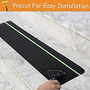 Heeloo Anti Slip Traction Treads with Glow in Dark Stripe (10-Pack), 6" X 30", Best Grip Tape Grit Non Slip, Outdoor Non Skid Tape, High Traction Friction Abrasive Adhesive for Stairs Step