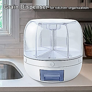 WOWFUNNY Grain Dispenser, 8.2 Qt Rotating Rice Dispenser Storage Container, 6-Compartment Dry Food with Measuring Cup, Containers for Kitchen Small Grains, Beans, (8.2Qt)