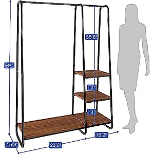 Raybee Clothing Rack 67”H Clothes Rack with Shelves Clothing Racks for Hanging Clothes Heavy Duty Garment Rack Portable Clothing Rack with Shelves Free Standing Wardrobe Closet 67" Hx39.8 Lx15.8 D