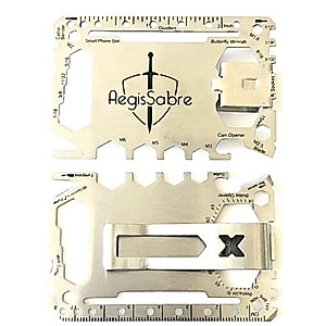 AegisSabre 50 in 1 Credit Card Sized Multitool Fits Wallet and bottle opener Minimalist Everyday Carry Tool Amazing gift for him Husband Dad Men Valentine Gift Idea for him | Silver Edition
