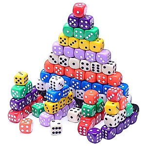 AUSTOR 100 Pieces Dice 6 Sided Game Dice Set, 10 x 10 16mm Acrylic Dice with Velvet Pouch for Tenzi, Farkle, Yahtzee, Bunco or Teaching Math