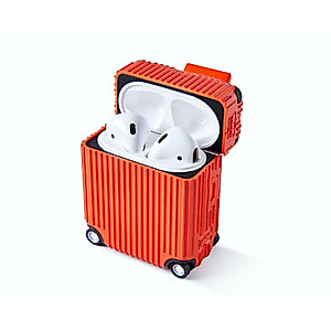 Case for Airpods,Suitcase Trunk Design Airpods Caser Compatible for Apple Airpods 1,2,3&Pro,Travel Enthusiast (AirPods 3,Orange)
