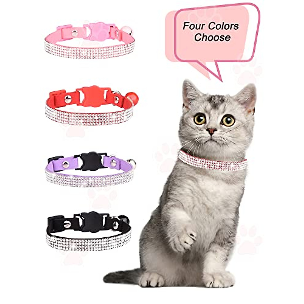 Solmoony Breakaway Cat Collars with Bell,Adjustable Safe Kitten Collar,Cat Collars for Girl Cats with Rhinestone Soft Velvet (Pink)