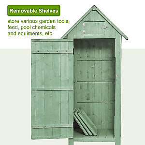 GAOMON Outdoor Wooden Storage Shed, Garden Wood Tool Cabinet, Solid Sheds & Outdoor Storage Clearance, Waterproof Sheds with Shelf and Locking Latch for Backyard, Hallway, Patio (Green)