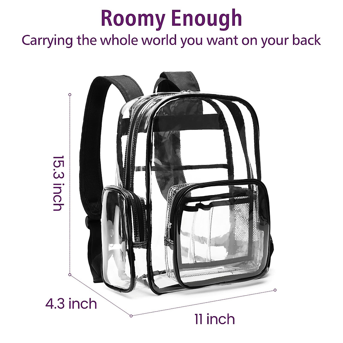 PACKISM Clear Backpack, Heavy Duty Clear Backpack for Adults Transparent See Through PVC Backpack for School, Workplace, Travel, College, Black(for age 12 or above)