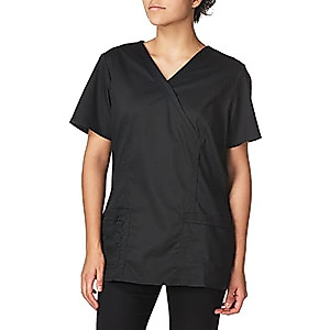 Cherokee Women's Workwear Scrubs Core Stretch Mock-Wrap Top (Medium), Black