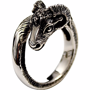 COSUMOSU 925 Sterling Silver Goat Aries Open Ring Adjustable