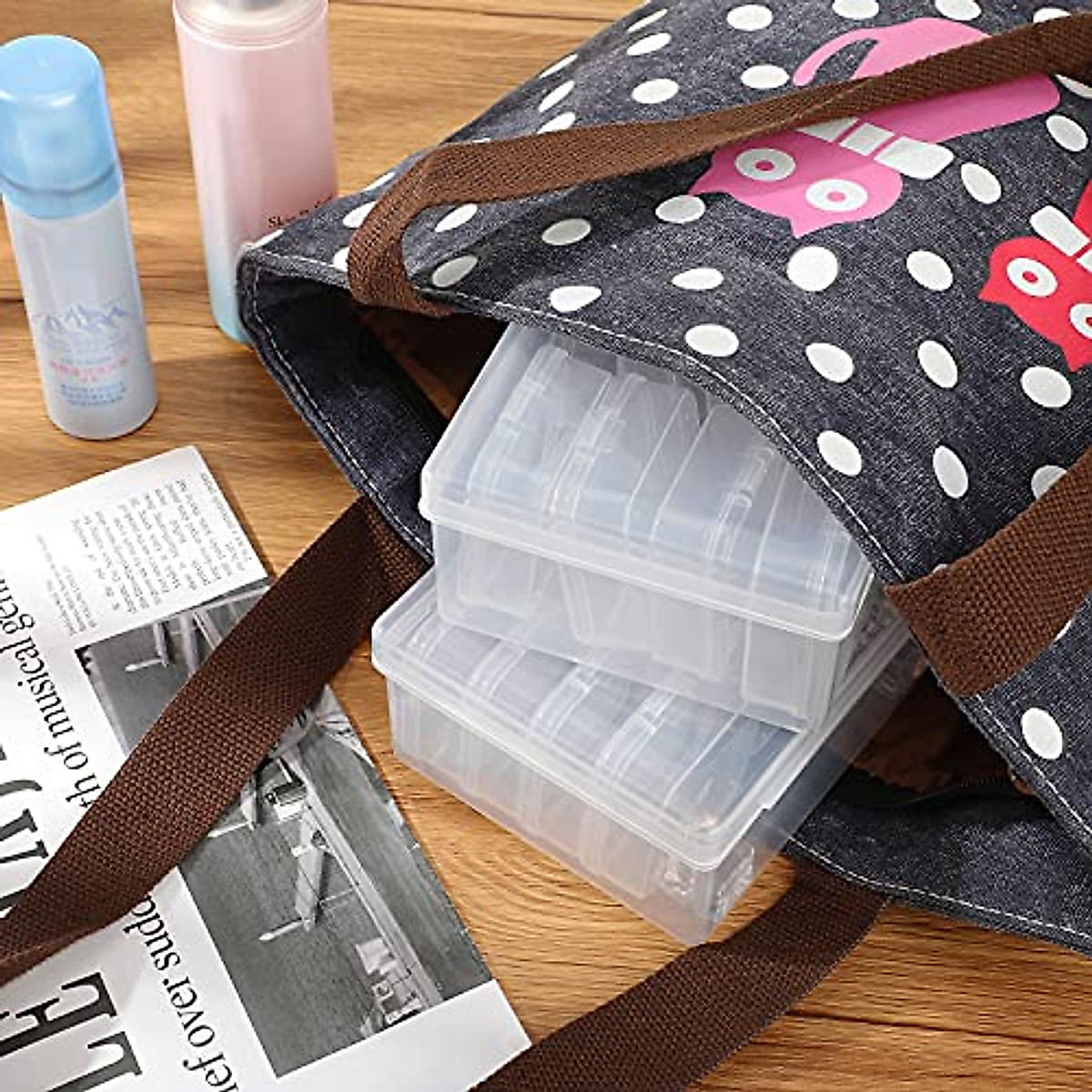Blulu 24 Pcs Small Bead Organizer Plastic Bead Storage Containers Clear Plastic Storage Case Craft Containers with 2 Pcs Hinged Lid Clear Craft Cases (6.7 x 4.33 x 2.36 Inch, 2.12 x 2.12 x 0.79 Inch)