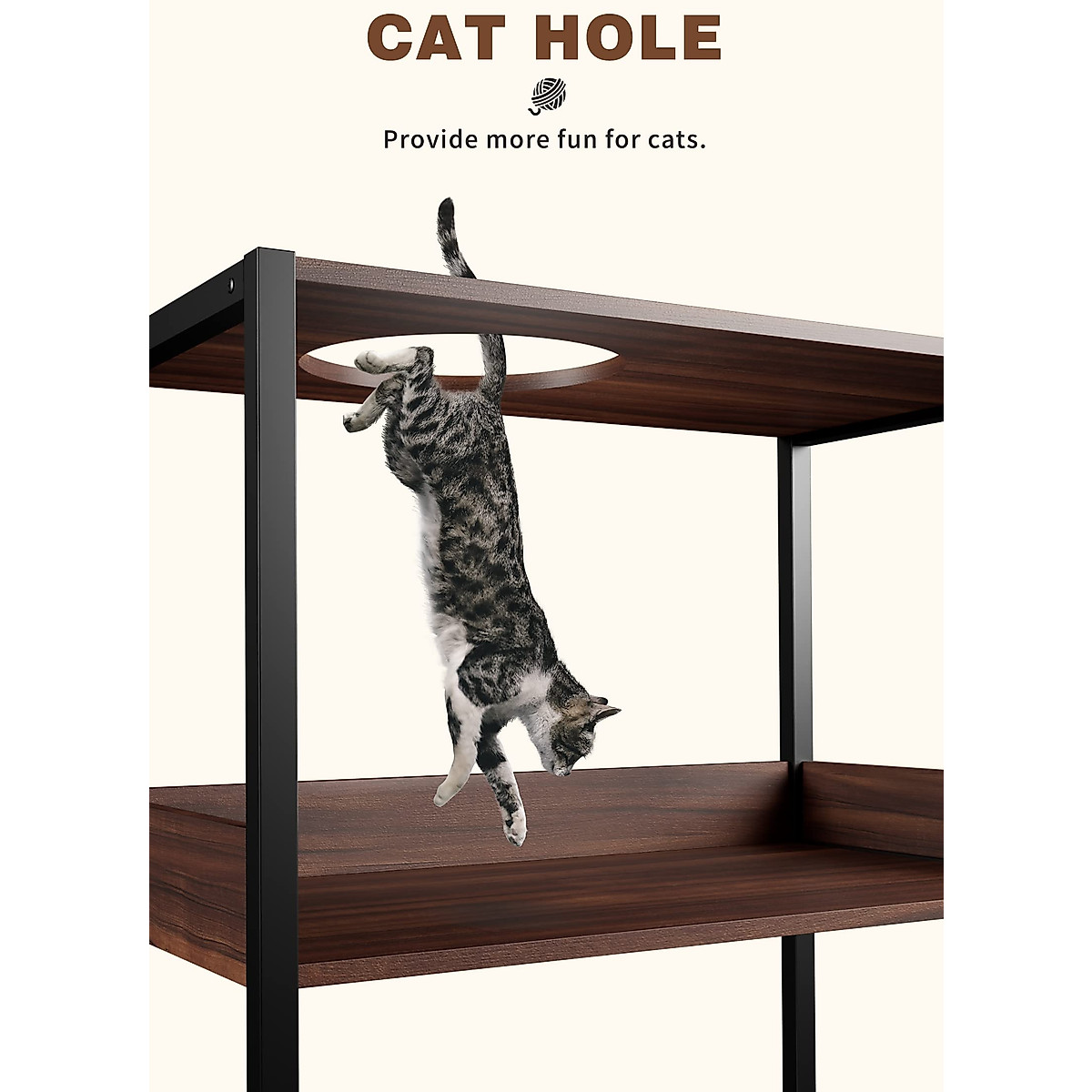 MOOLIVE Large Litter Box Enclosure Furniture for Self Cleaning Litter Box, Hidden Automatic Cat Litter Box Furniture with Shelves, Walnut