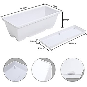 CHUKEMAOYI Window Box Planter, 7 Pack Plastic Vegetable Flower Planters Boxes 17 Inches Rectangular Flower Pots with Saucers for Indoor Outdoor Garden, Patio, Home Decor