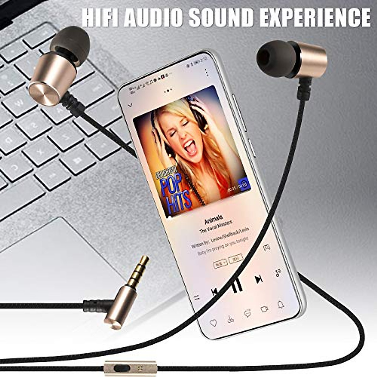 EXMAX S3 3.5mm Wired Earbuds In Ear Headphones With Microphone Powerful Deep Bass HiFi Stereo Crystal Clear Sound Metal Housing Noise Isolating Magnetic Ergonomic Comfort-Fit Gaming Earphones - Golden