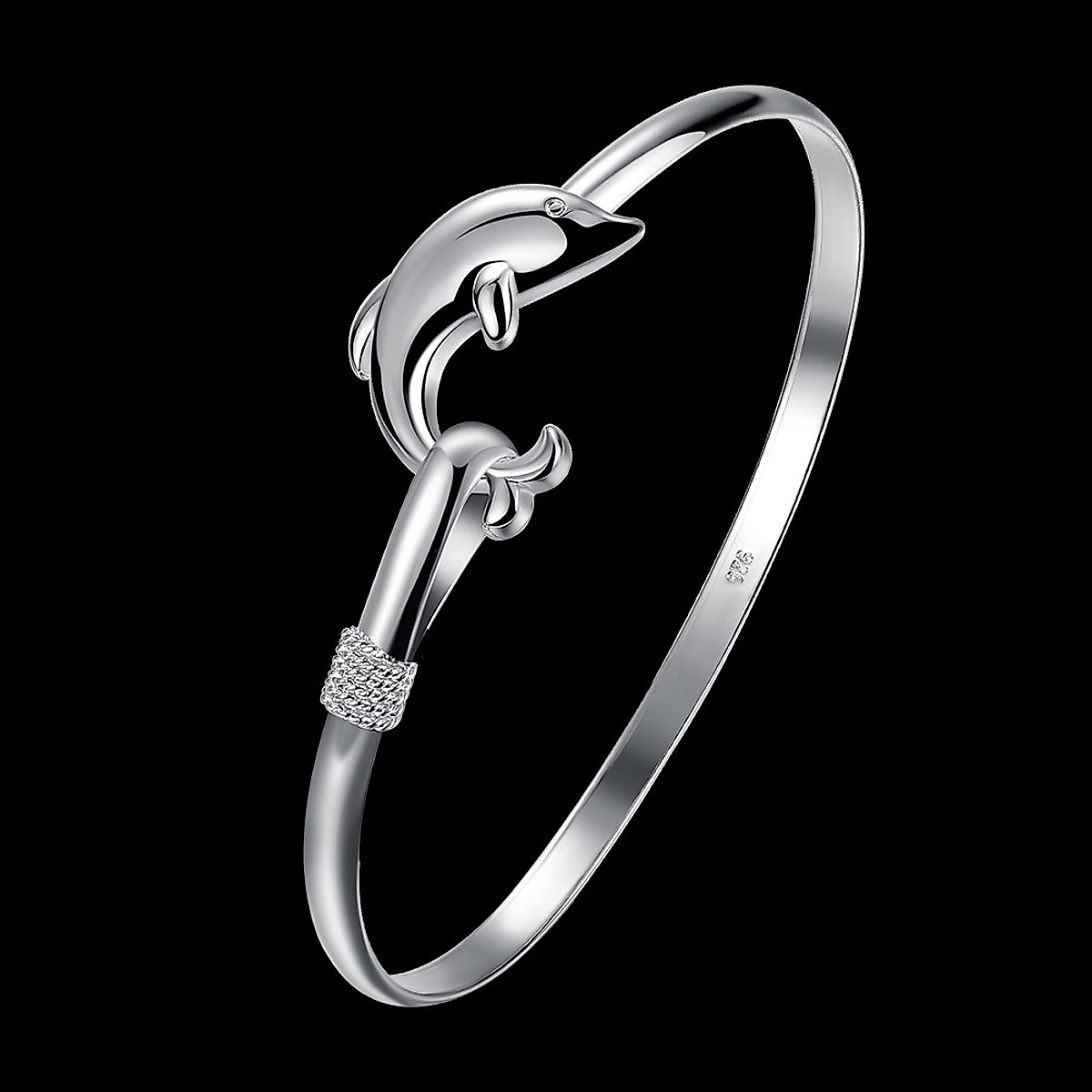 Cutesmile Fashion Jewelry 925 Sterling Silver Cute Dolphin Bangle Bracelets for Women