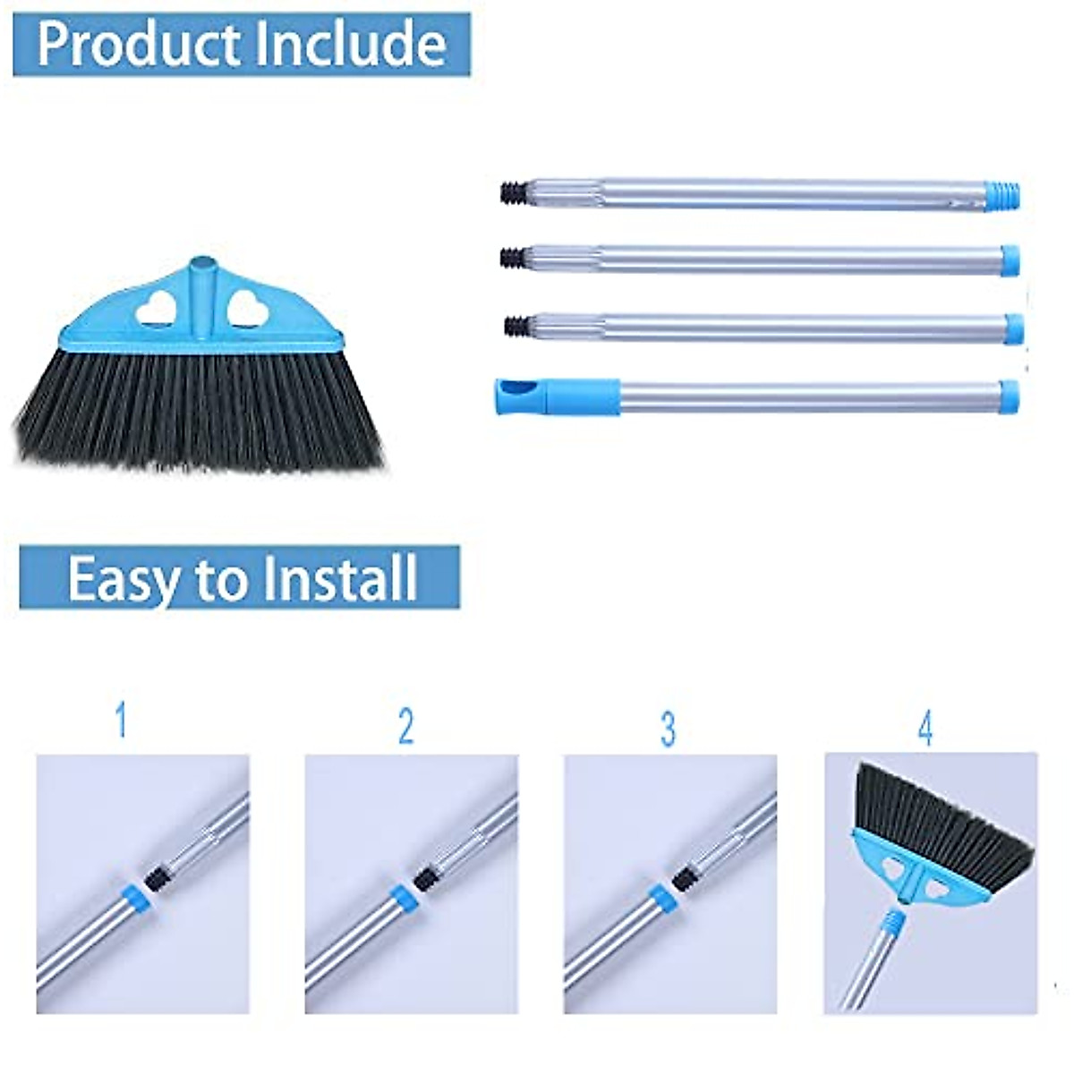 YONILL Indoor Dust Broom with Long Handle - Angle Broom for Hardwood Floor Cleaning Inside Soft Sweeping Brooms for House and Kitchen