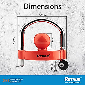RETRUE Universal Coupler Lock Trailer Locks Ball Hitch Trailer Hitch Lock Adjustable Security Heavy-Duty Steel fits 1-7/8 Inch, 2 Inch, 2-5/16 Inch Couplers, red,with 360° Rotating Lock Head