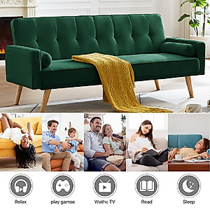Anwickmak Blue Velvet Couch, Small Sleeper Sofa Love Seat Includes 2 Pillows, 58" Tufted Loveseat Sofa, 4 Golden Metal Legs, Mid Century Modern Sofas for Living Room and Bedroom (Beige)