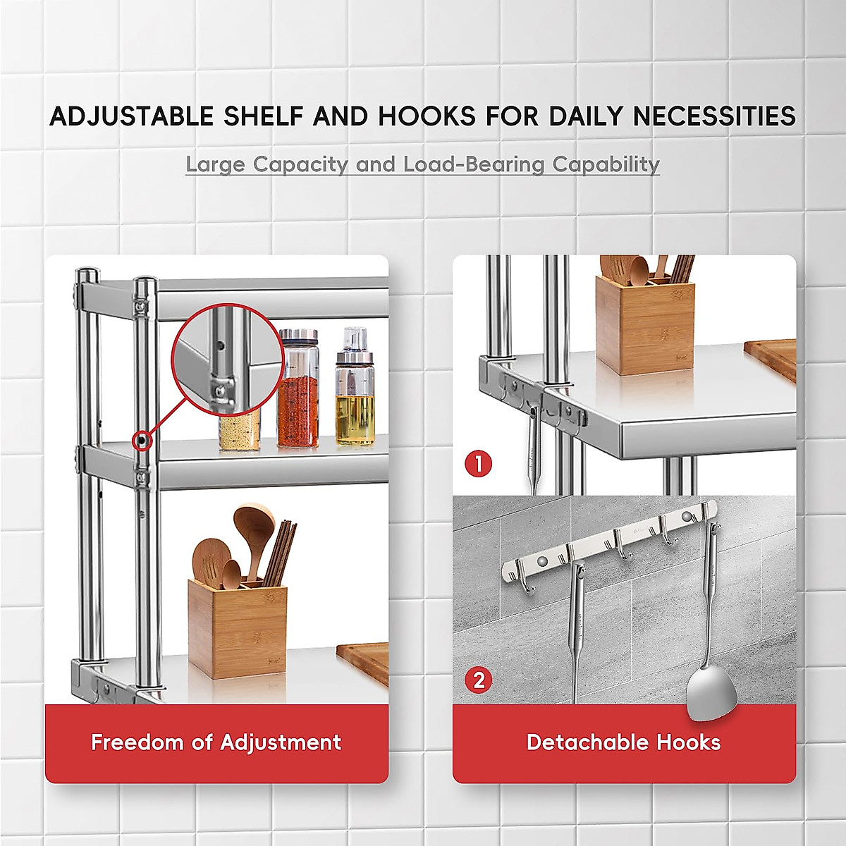 Garvee Stainless Steel Table with Overshelves, 36" X 24" Commercial Work Table with 36" X 12" Shelf, Metal Kitchen Prep Table & Shelving Combo