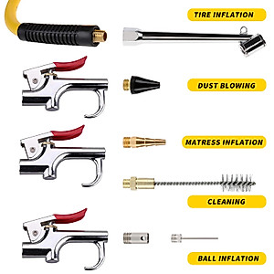 Hromee 19 Pieces Air Compressor Accessories Kit with 3/8 Inch x 25FT Hybrid Hose, 1/4 Inch NPT Quick Connect Fittings, Air Blow Gun, Tire Gauge and Wire Brush