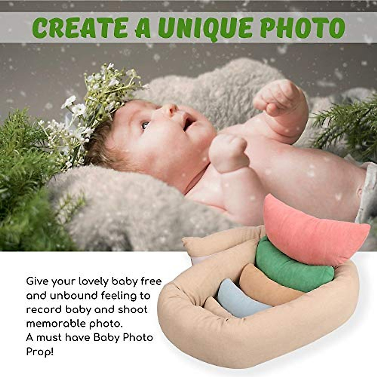 Newborn Photography Props, Ultra-Soft Baby Donut Posing Pillows, Professional Baby Photo Props Set Fits 0-6 Months Baby,Pack of 6, Multicolor