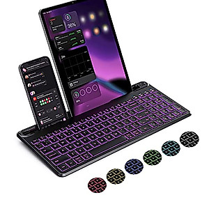 seenda Backlit Multi-Device Bluetooth Keyboard for Tablet Phone Computer - Wireless Illuminated Rechargeable Keyboard with Number Pad Connect Up to 4 Devices Compatible Mac Android iOS Windows