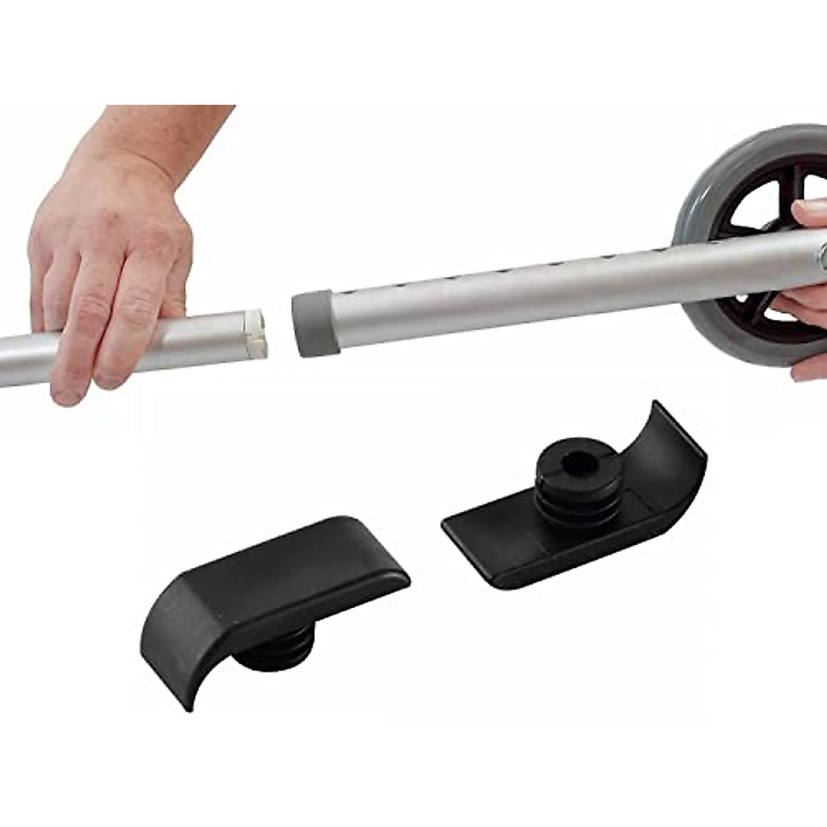 Walker Wheels and Ski Glides 1 Pair, Rubber Universal Walker Caster Wheel with 8 Height Adjustable, Replacement Rollator Accessories, 4 PCS