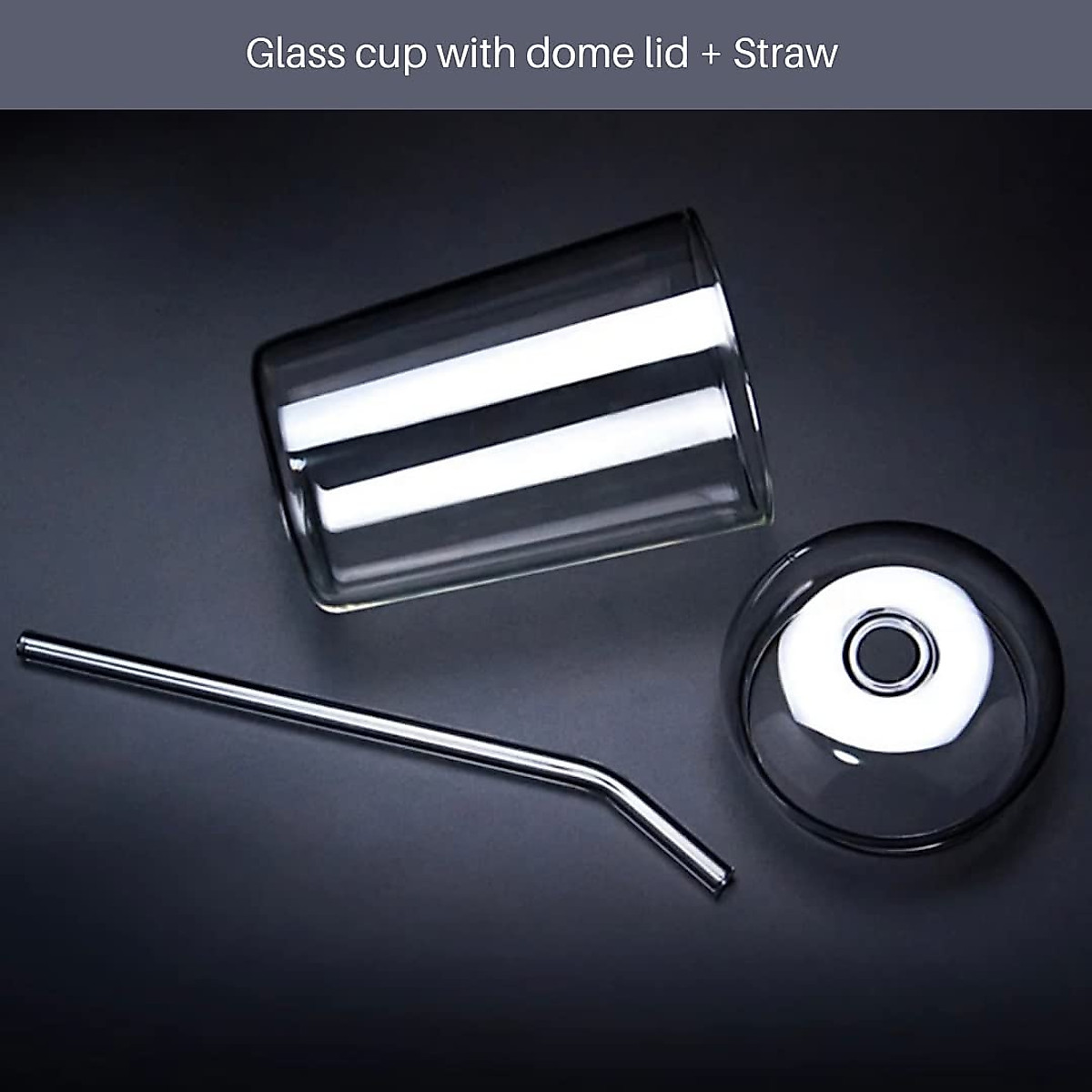 2 Pcs set Glass Cups with Lids and Straws 16oz - Coffee Ice Tea Water Boba Tea Smoothie Cocktail Reusable Clear Glass Drinking Cup with Dome Lid and Glass Straw - Hot & Cold Dishwasher safe