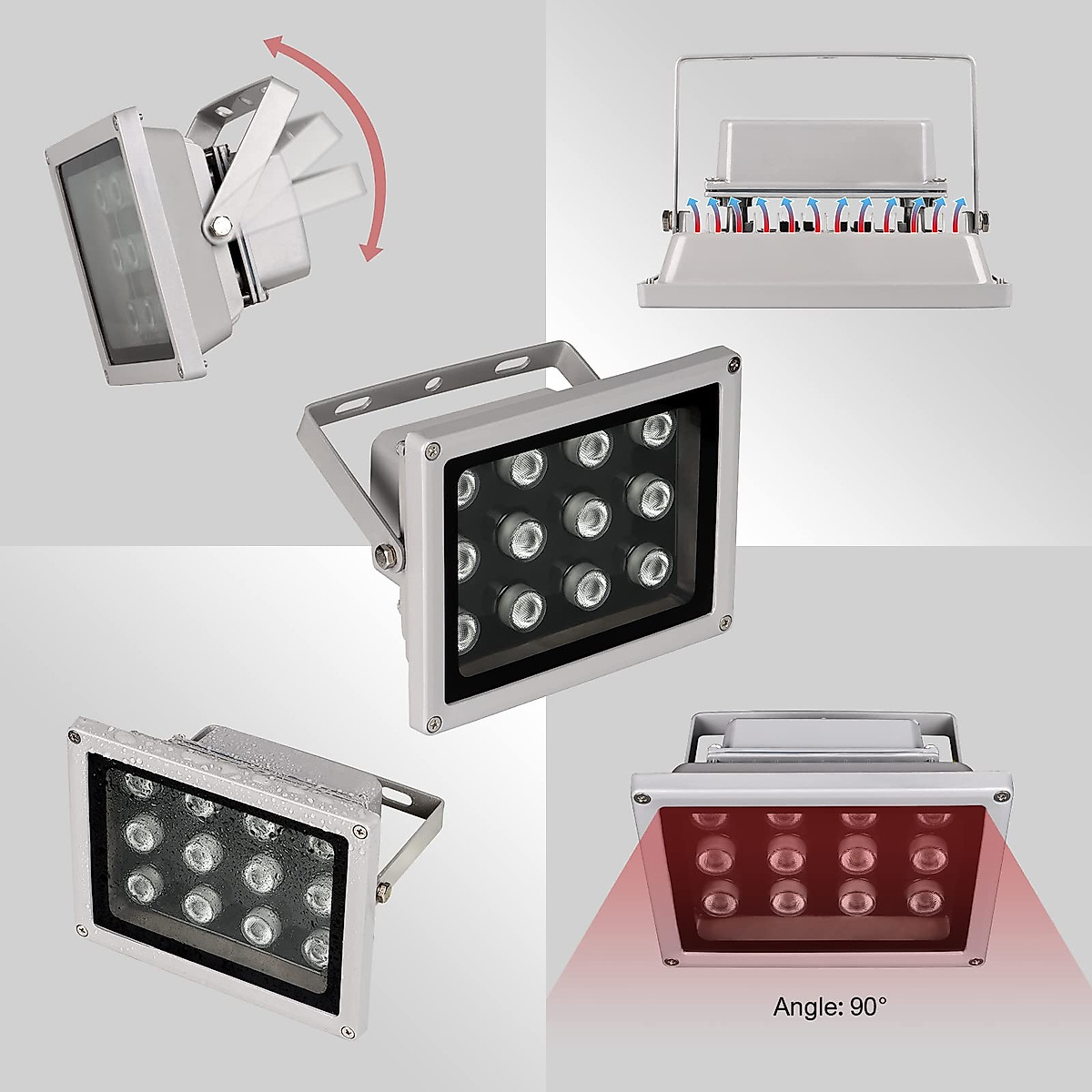 Univivi IR Illuminator, 850nm 12 LEDs Wide Angle IR Illuminator for Night Vision, Waterproof LED Infrared Light with 12V DC Power Adapter for IP Camera, CCTV Security Camera