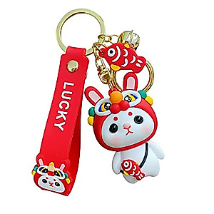 Operitacx 4pcs Fortune Ornaments Shaped Wear-resistant Fengshui Zodiac Gift Cartoon Bag Key Rabbit Ornament Hanging Bunny Pendant Charms Dance Chinese Keychain Awake Kawaii Keys Animal